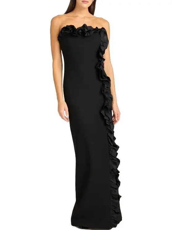 Cinq À Sept Kassia Ruffle Detail Strapless Gown - Black