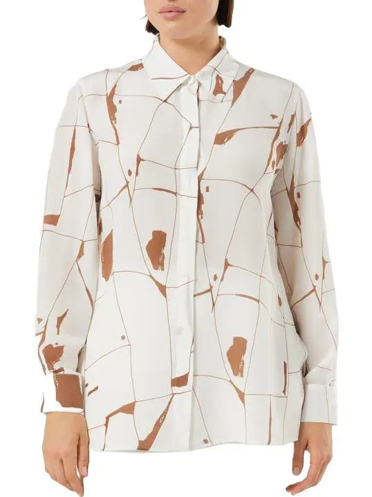 Marina Rinaldi Nettare Print Silk Tunic Shirt - White