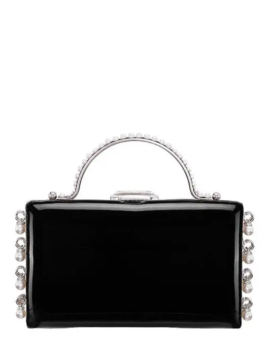 Nina Faux Pearl Dangle Minaudiere - Black