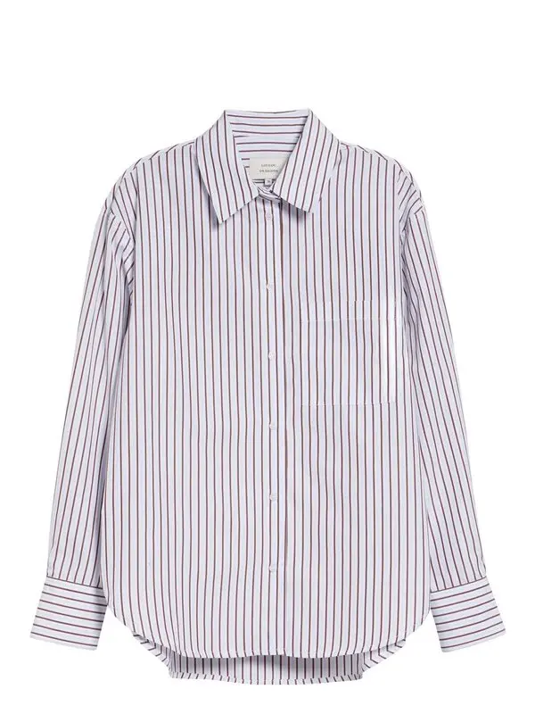 Loulou De Saison Maud Stripe Oversize Shirt - Dark Red/light Blue