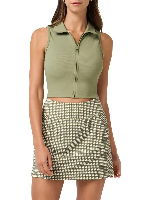 Travis Mathew Moveknit Zip Crop Top - Oil Green