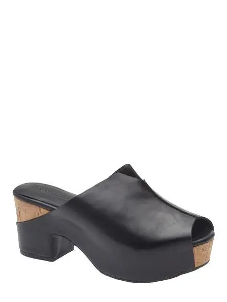 CHOCOLAT BLU Gamma Peep Toe Platform Slides - Black Leather