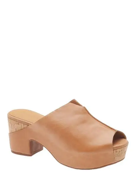 CHOCOLAT BLU Gamma Peep Toe Platform Slides - Camel Leather