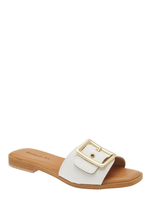 CHOCOLAT BLU Bari Buckled Slide Sandal - White Leather