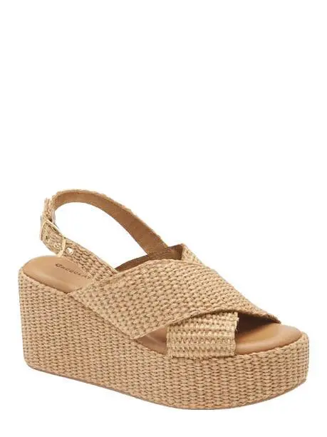 CHOCOLAT BLU Jacen Slingback Wedge Platform Sandal - Natural Raffia