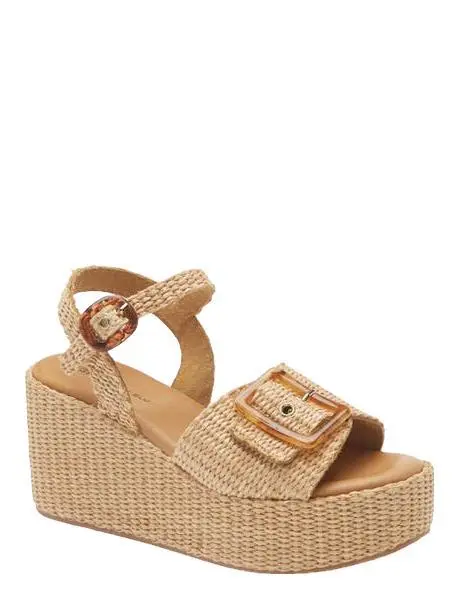 CHOCOLAT BLU Jace Platform Wedge Sandals - Natural Raffia