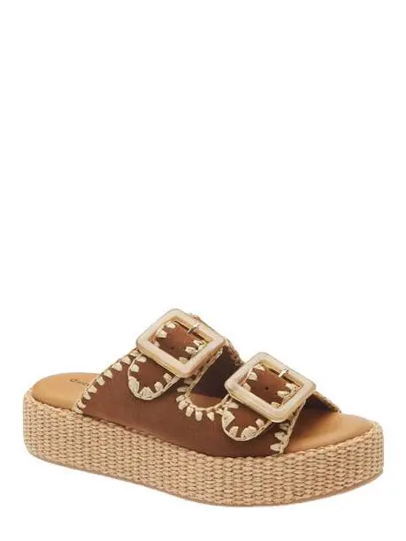CHOCOLAT BLU Chia Platform Slide Sandals - Cinnamon Suede