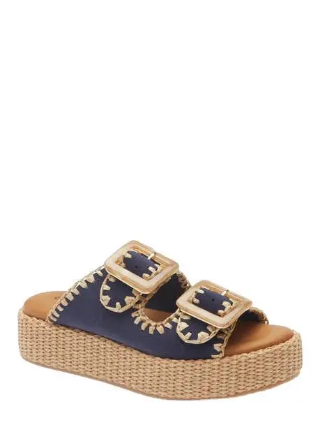 CHOCOLAT BLU Chia Platform Slide Sandals - Navy Suede