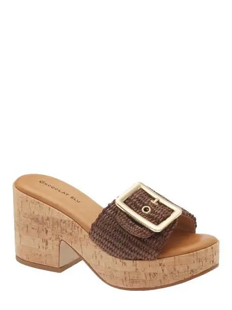 CHOCOLAT BLU Gani Platform Slide Sandal - Brown Raffia