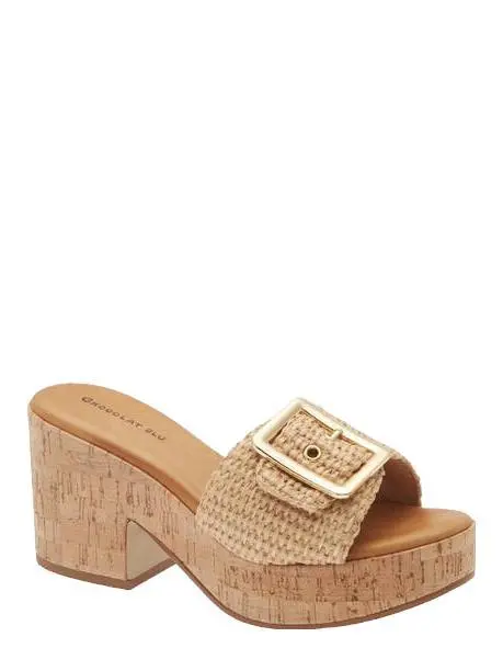 CHOCOLAT BLU Gani Platform Slide Sandal - Natural Raffia
