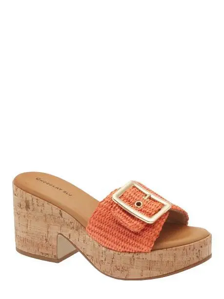 CHOCOLAT BLU Gani Platform Slide Sandal - Orange Raffia