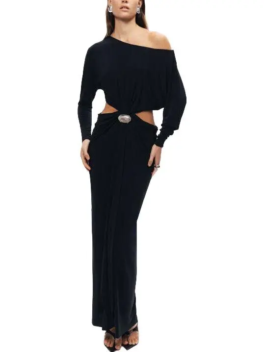 NOCTURNE One-shoulder Maxi Dress - Black