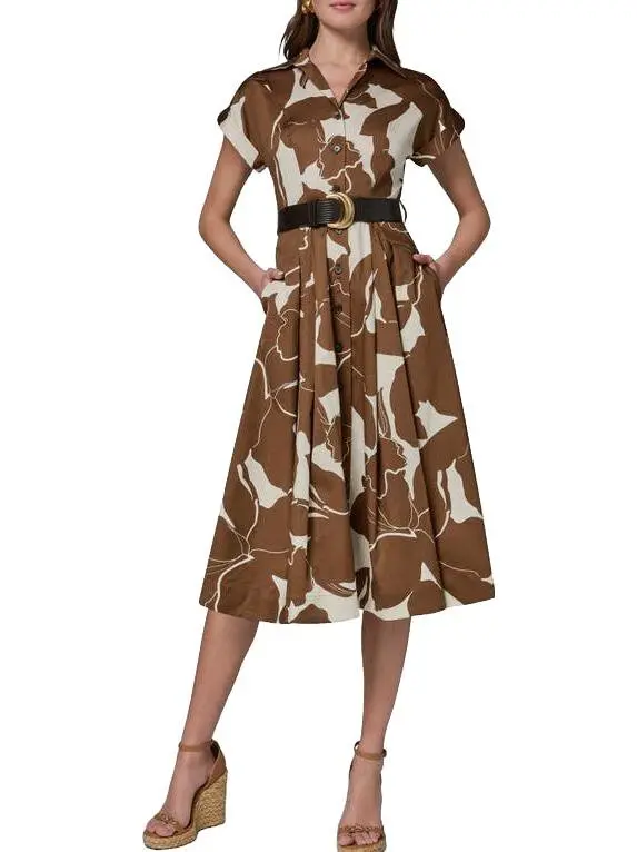 Donna Karan New York Floral Belted Cotton Midi Shirtdress - Cognac/light Canvas