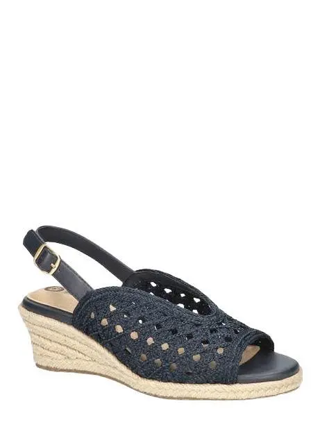 BELLA VITA Bethany Slingback Wedge Sandal - Navy Raffia