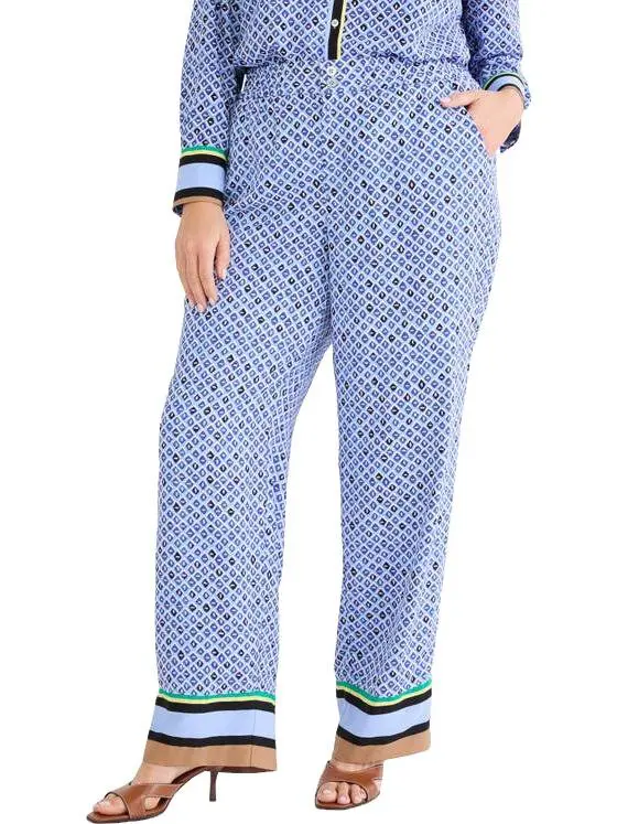 NIC+ZOE Lenox Mosaic Print Wide Leg Trousers - Blue Multi