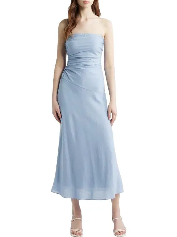 NIA Caricia Strapless Ruched Midi Dress - Slate Blue