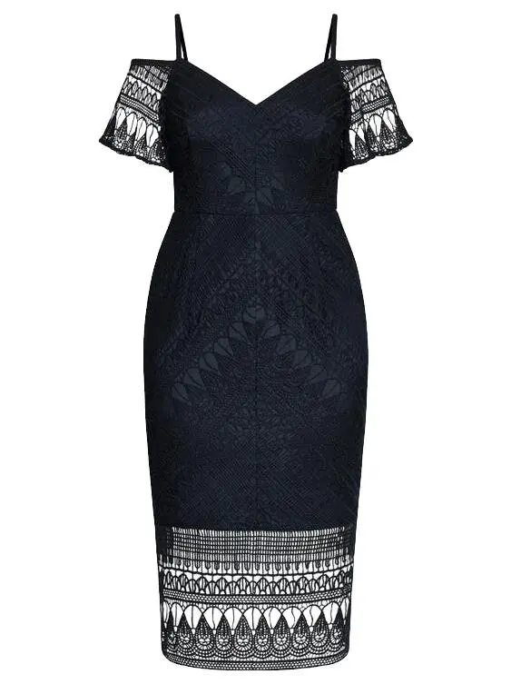 City Chic Impressions Lace Cocktail Dress - Navy
