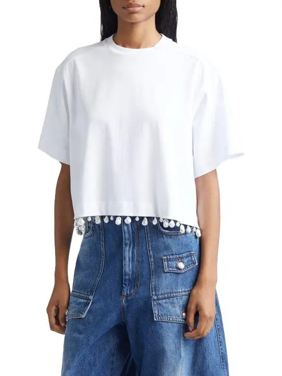 Sportmax Palmas Faux Pearl Trim T-shirt - Optical White