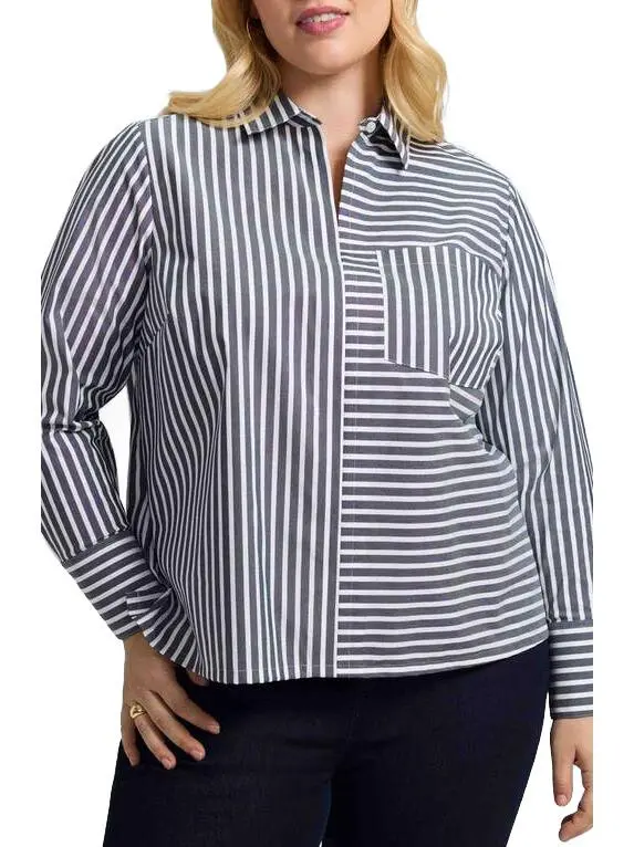 Foxcroft Striped Popover Top - Black/white