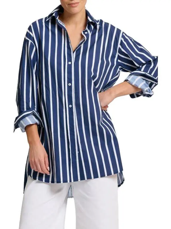 SHIRTY Stripe Boyfriend Shirt - Navy Thick Stripe