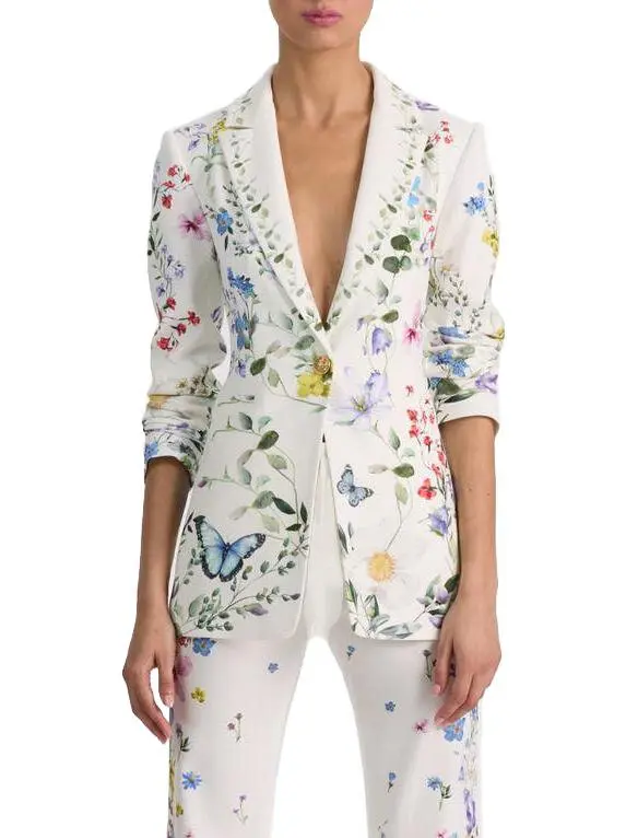 Alice + Olivia Breann Floral Print Blazer - Twisting Vines Off White
