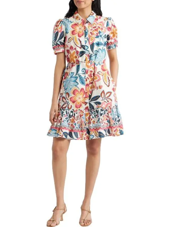 Julia Jordan Printed Puff Sleeve Shirt Dress - Ivory Multi