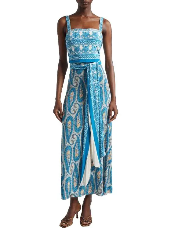 Etro Paisley Stretch Jersey Wrap Maxi Dress - Print On White Base