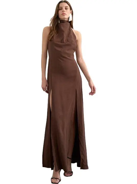 Topshop Halter Cowl Maxi Dress - Brown