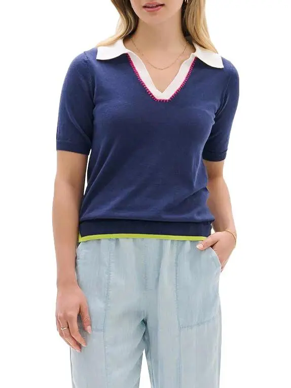 HATLEY Johnny Collar Cotton Polo - Navy Blue