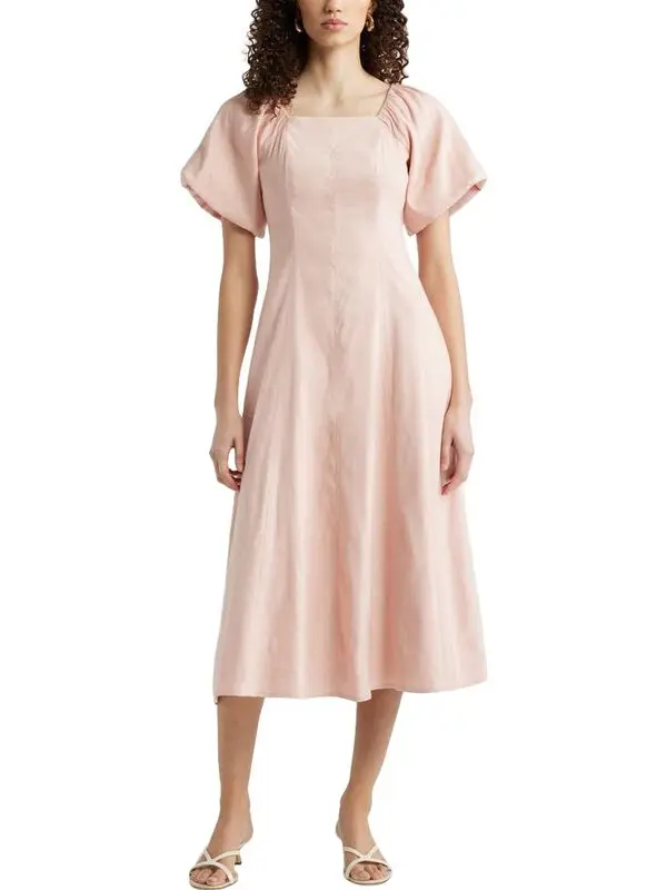Nordstrom Seam Detail Linen Blend Midi Dress - Pink Smoke