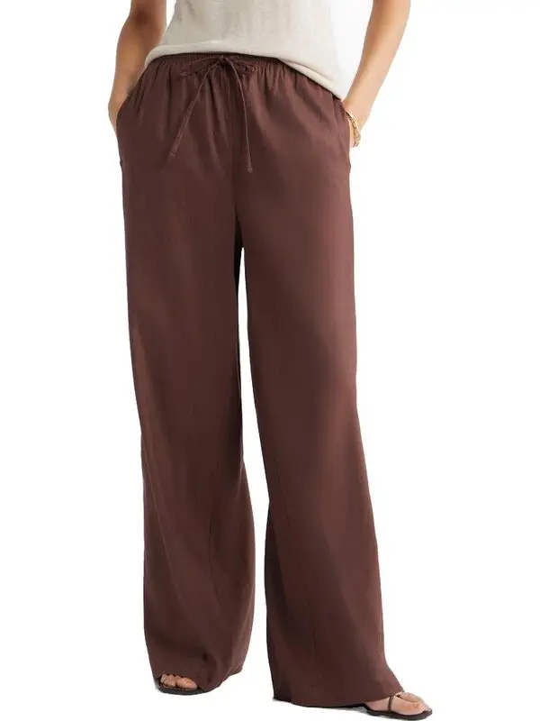 Nordstrom Linen Blend Drawstring Pants - Brown Roast