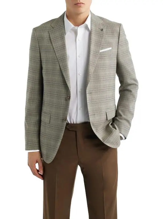 BOSS Slim Fit Plaid Sport Coat - Open Bge