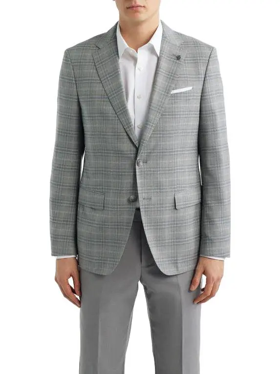 BOSS Slim Fit Plaid Sport Coat - Silvery Grey