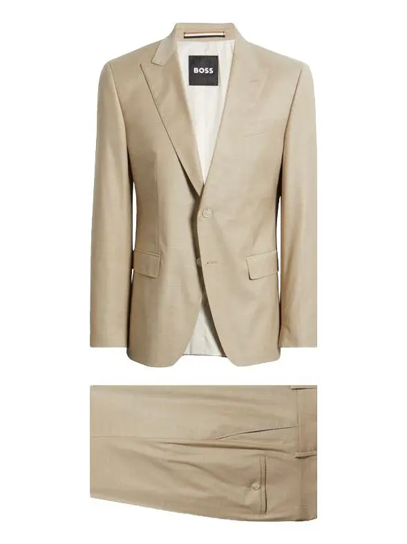 BOSS Huge Slim Fit Peak Lapel Wool Blend Mélange Suit - Light Beige