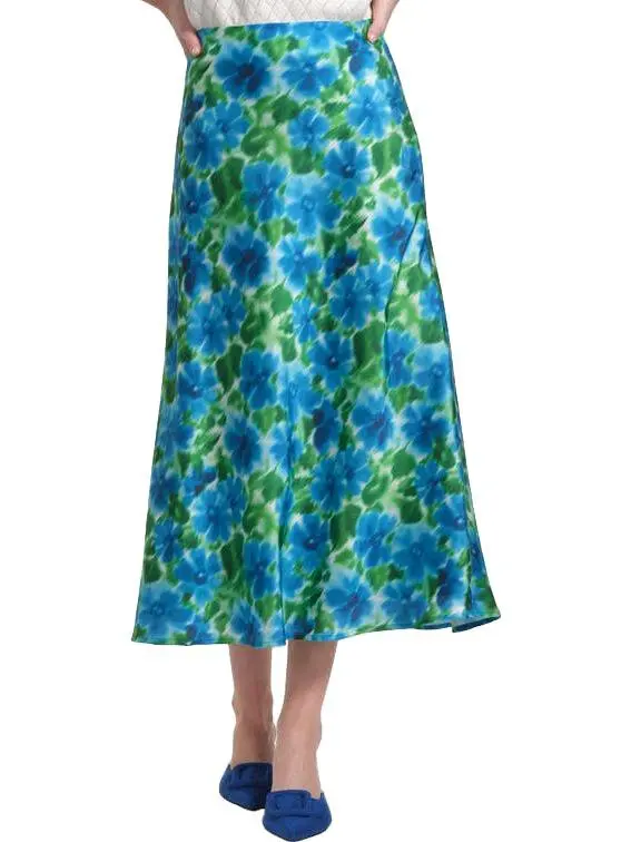 ISAAC MIZRAHI NEW YORK Mia Bias Cut Midi Skirt - Green Multi
