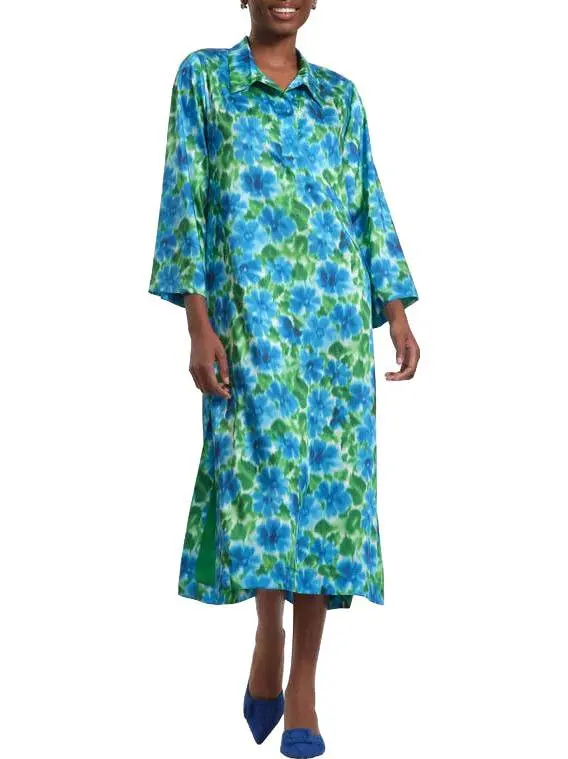 ISAAC MIZRAHI NEW YORK Printed Midi Shirtdress - Green Multi