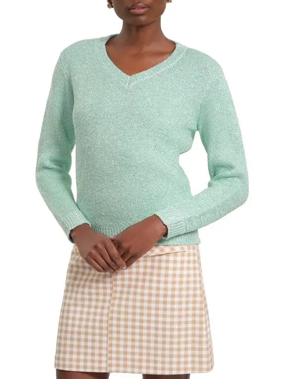 ISAAC MIZRAHI NEW YORK V-neck Fine Knit Sweater - Seafoam