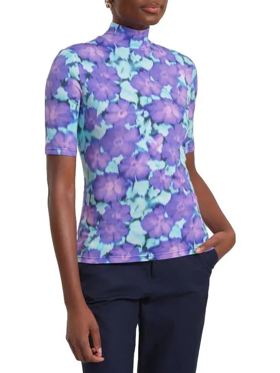 ISAAC MIZRAHI NEW YORK Print Mock Neck Top - Blue/lilac