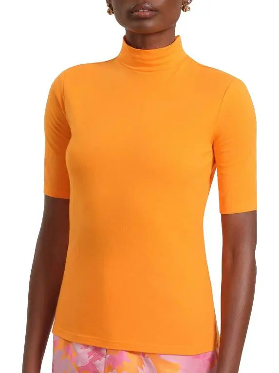 ISAAC MIZRAHI NEW YORK Print Mock Neck Top - Orange