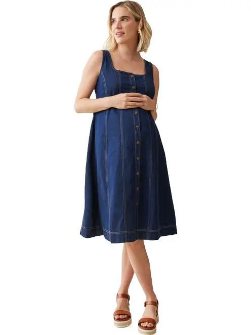 INGRID & ISABEL Contrast Stitching Chambray Dress - Indigo