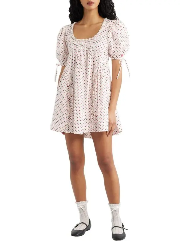 DAMSON MADDER Meri Pleated Puff Sleeve Mini Sundress - Spot