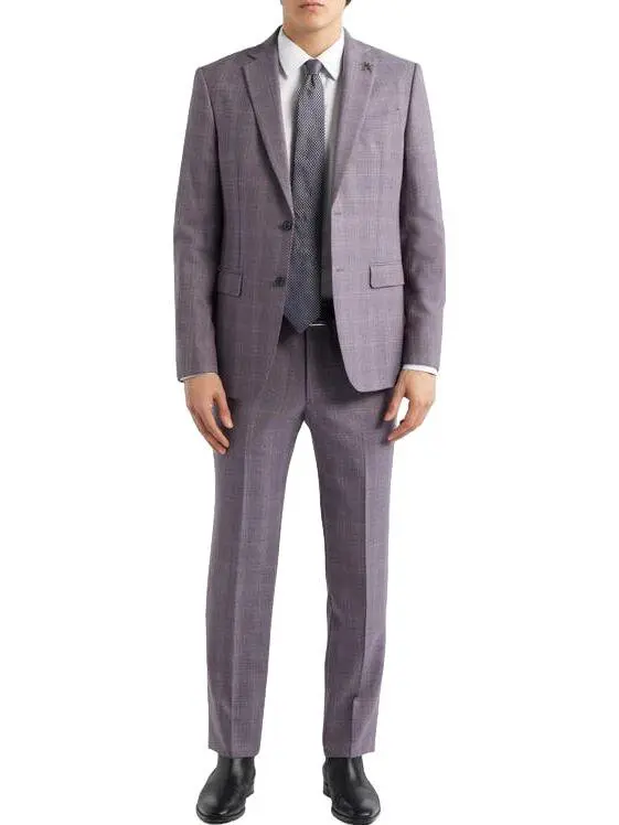 John Varvatos Bleecker Pale Purple Check Wool Blend Suit - Cranberry