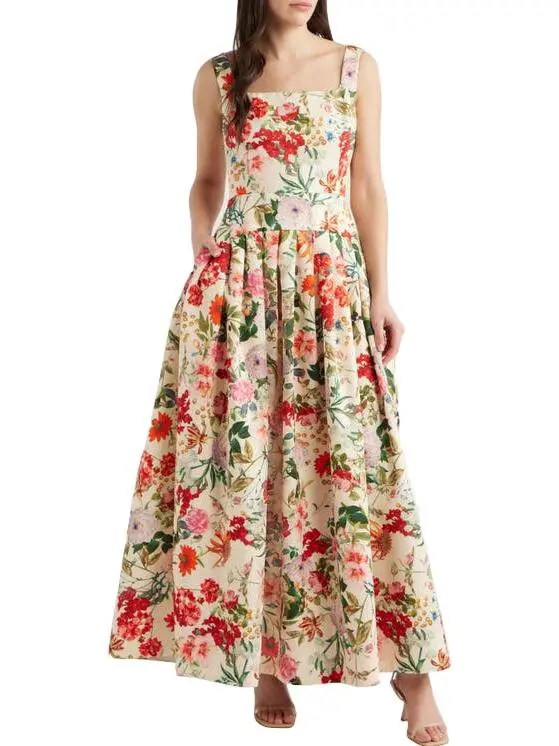 Julia Jordan Floral A-line Gown - Ivory Multi