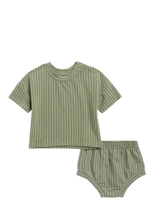 TINY TRIBE Stripe Rib Top & Bloomers Set - Green