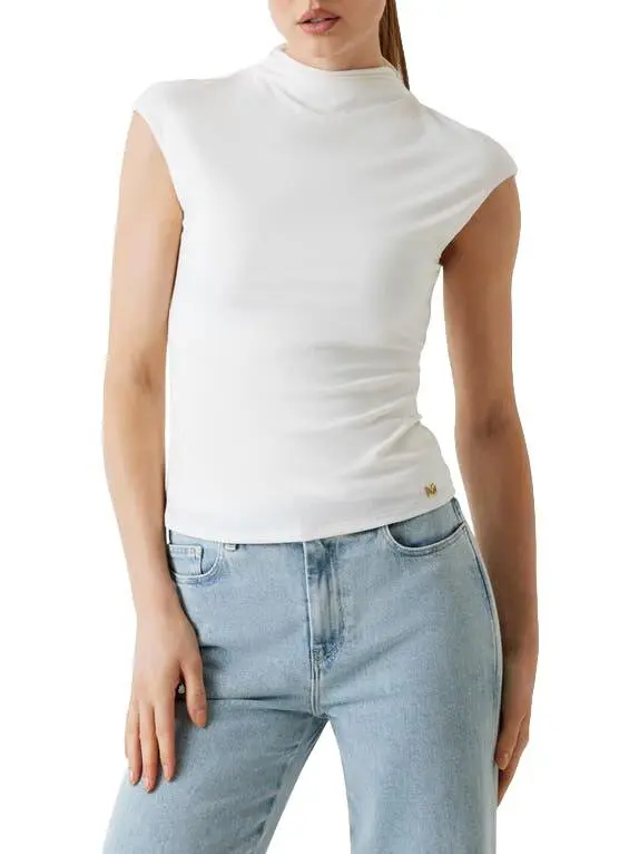 MARCIANO Ruched Knit Top With Logo Detail - White
