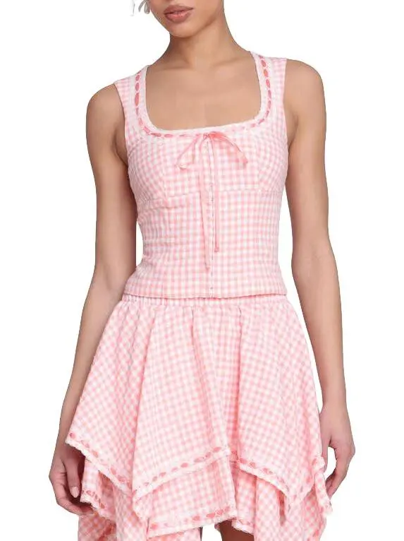 Avec Les Filles Gingham Fitted Top - Pink - White Gingham