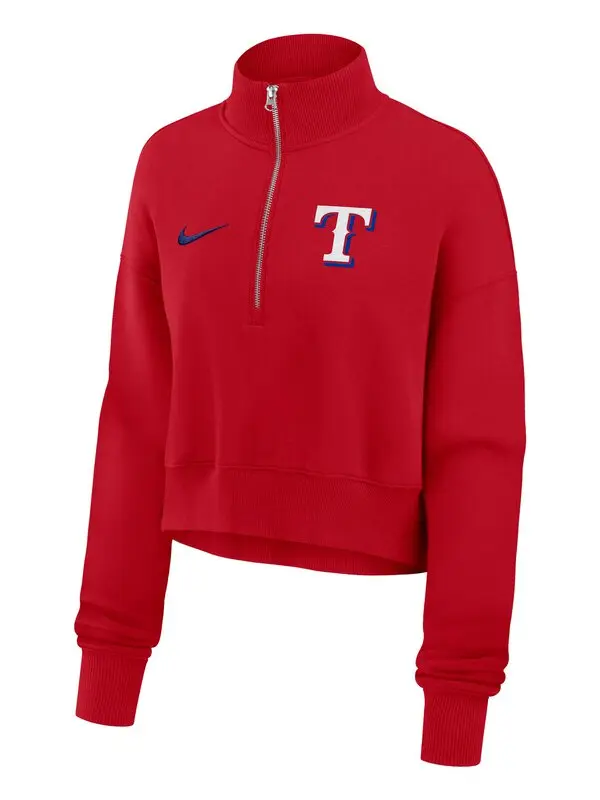 Nike Texas Rangers Phoenix Mlb Cropped 1/4-zip Crew - Red