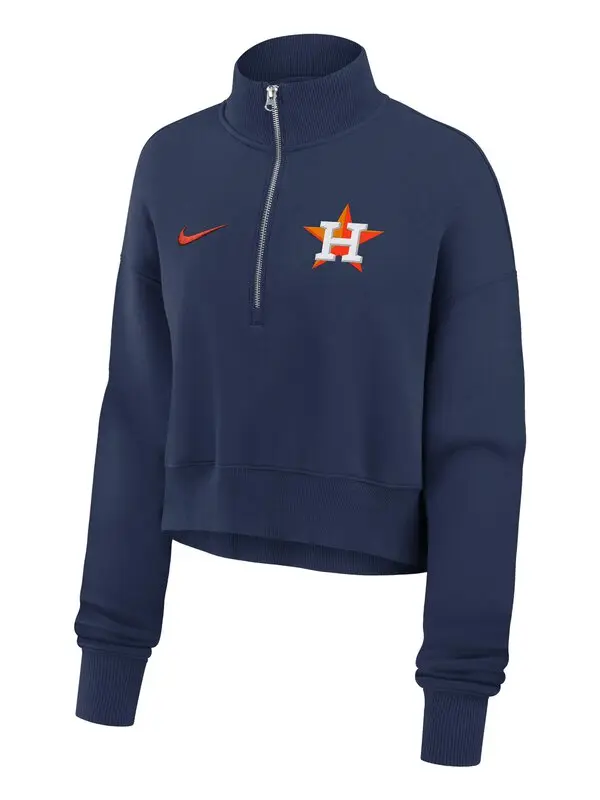 Nike Houston Astros Phoenix Mlb Cropped 1/4-zip Crew - Blue