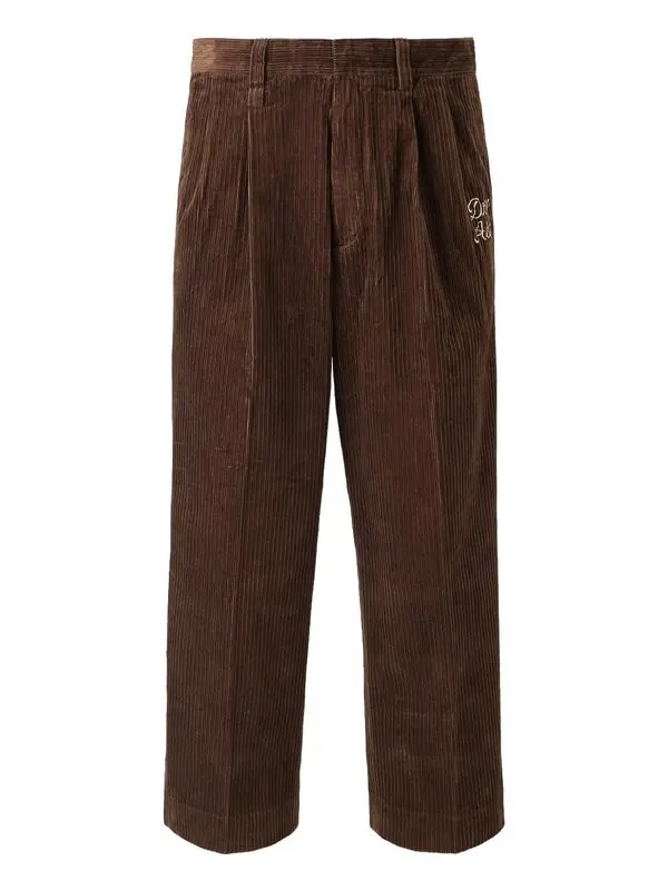 HUMAN MADE Wide-leg Pleated Cotton-corduroy Trousers - Brown