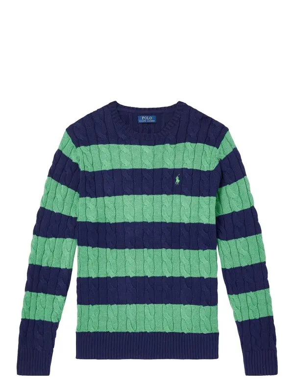 Polo Ralph Lauren Logo-embroidered Striped Cable-knit Cotton Sweater - Green